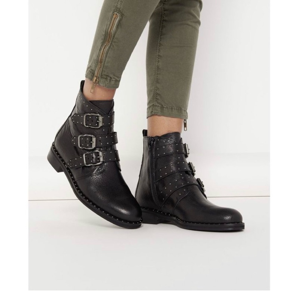 Minelli Luxury Black Leather Buckle Boots Made In Ita… - Gem